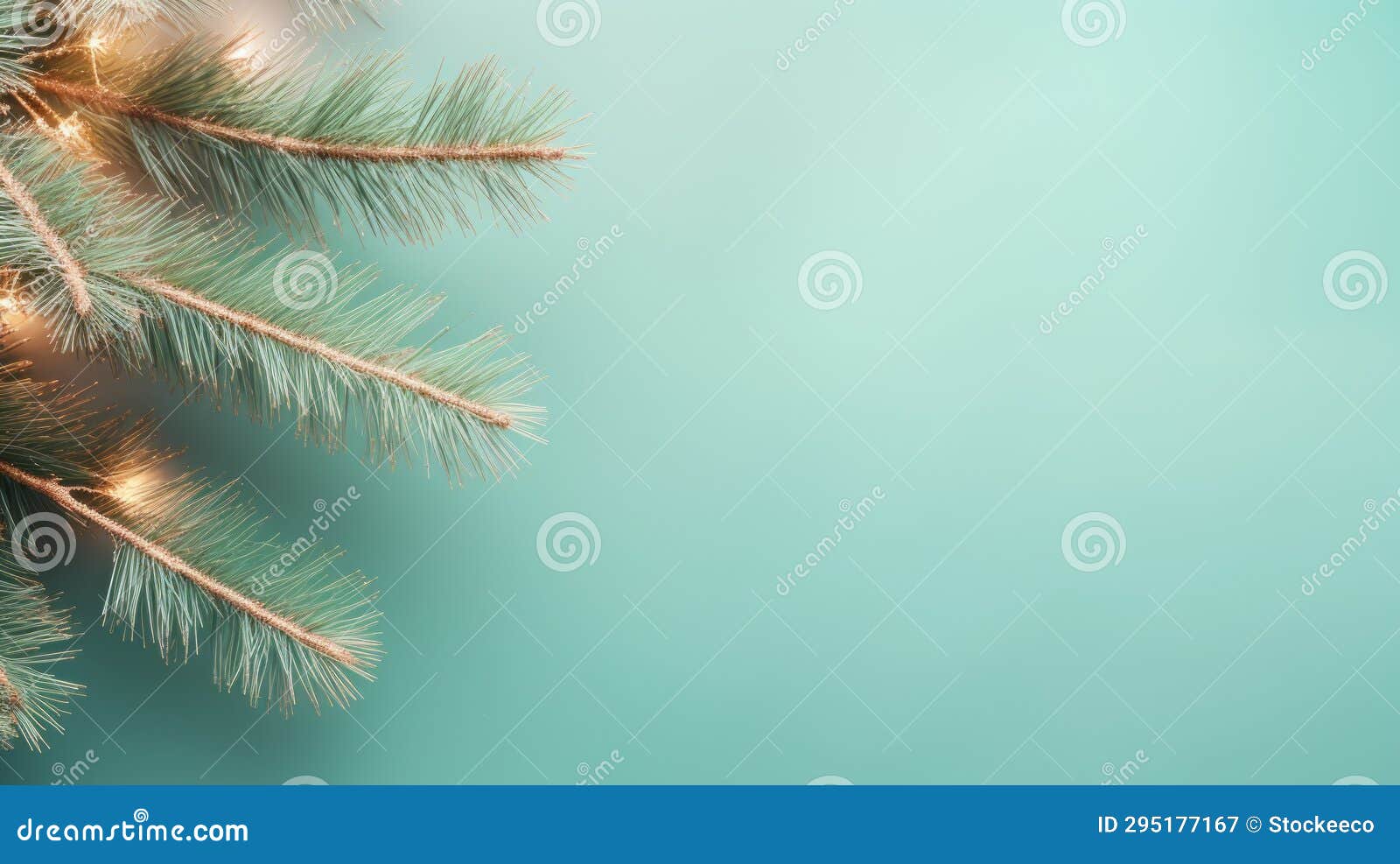 Minimalist Christmas Fir Branch Lights on Turquoise Background Stock ...