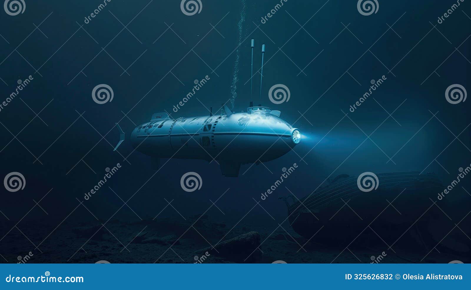 Submarine in the Deep Blue Sea. Underwater Photo. 3d Rendering Stock ...