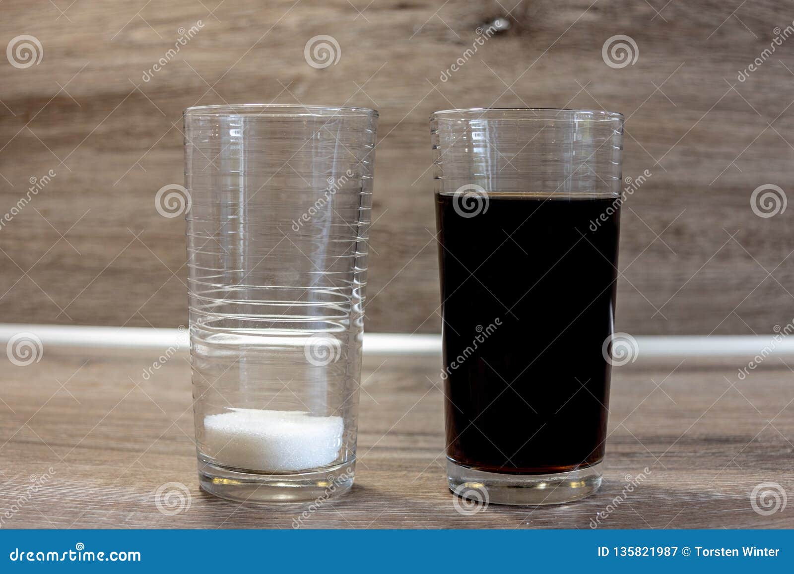 Image of a 200ml Glass of Cola and a 2nd Glass with the Amount of Sugar ...