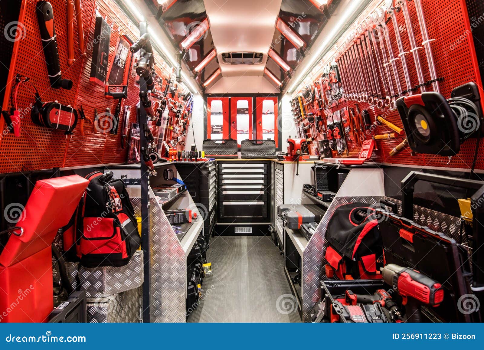 Mobile Auto Service Truck with Various Tools and Devices Inside Stock ...