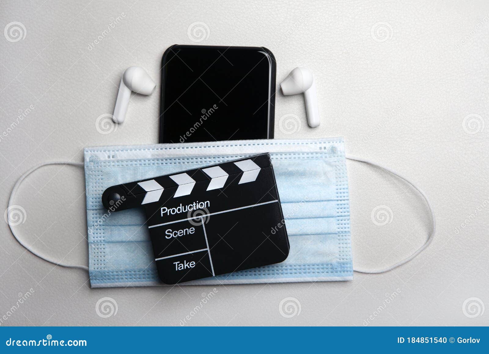 Image of Mobile Phone Mask Clapper Board Stock Photo - Image of home ...