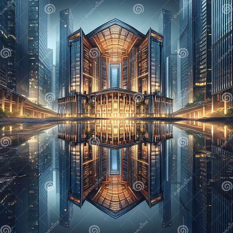 Image of Modern Building Structure Reflection Flawlessly Captured ...