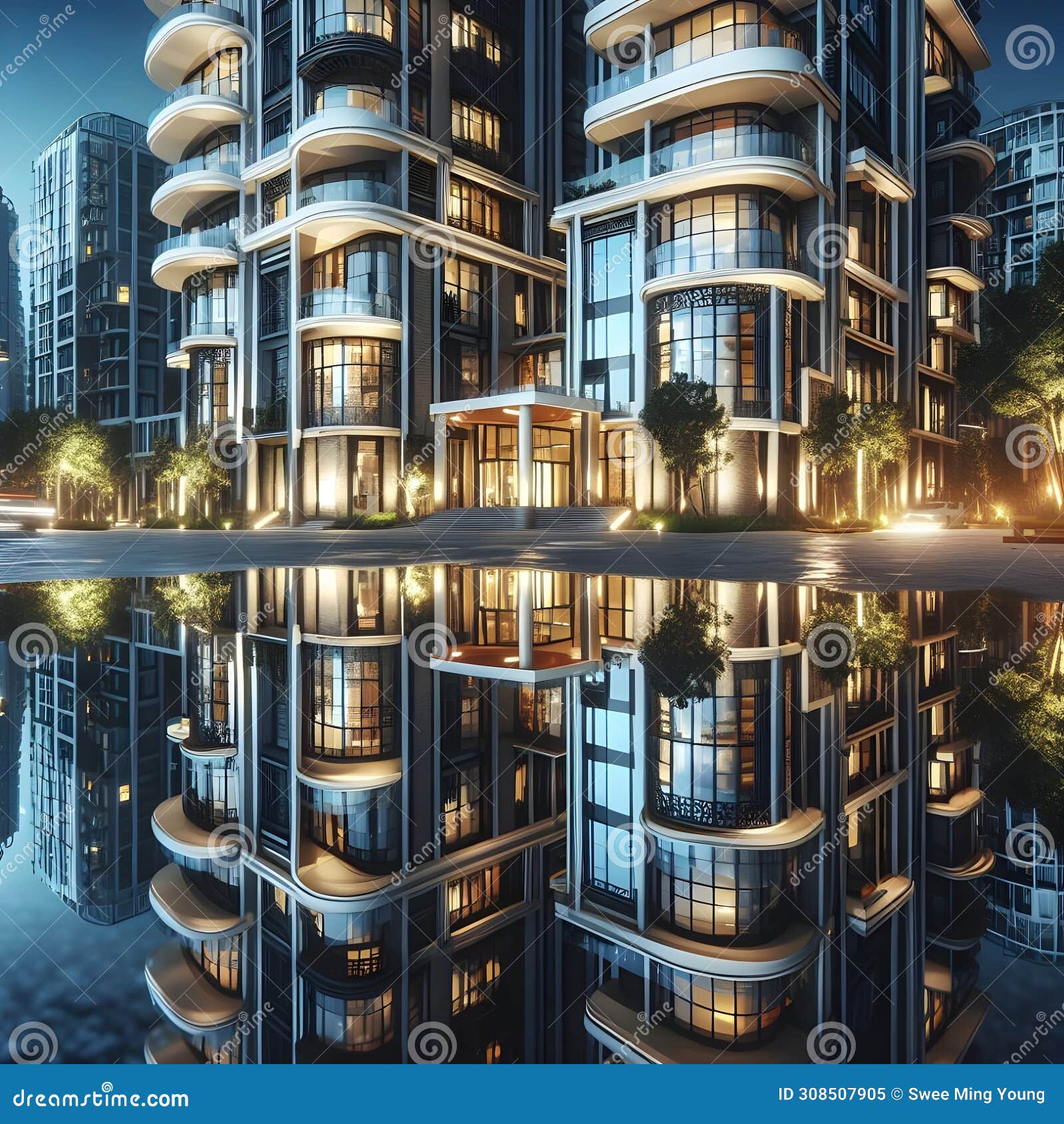 Image of Modern Building Structure Reflection Flawlessly Captured ...