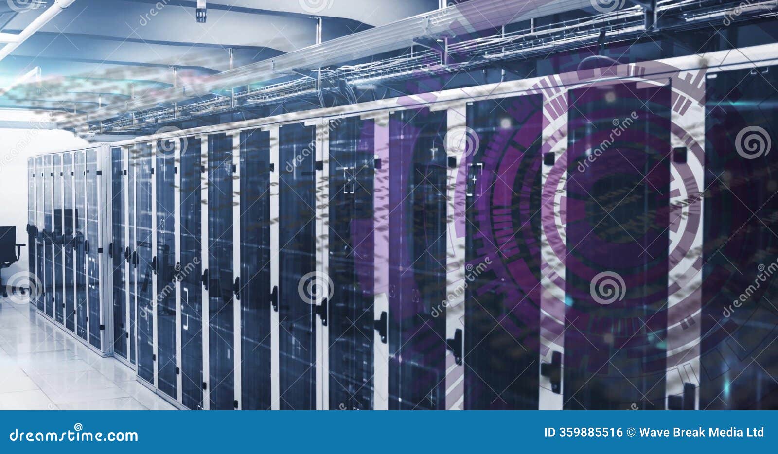 Modern Data Center Server Room With Blue Neon Lights Stock Photo ...