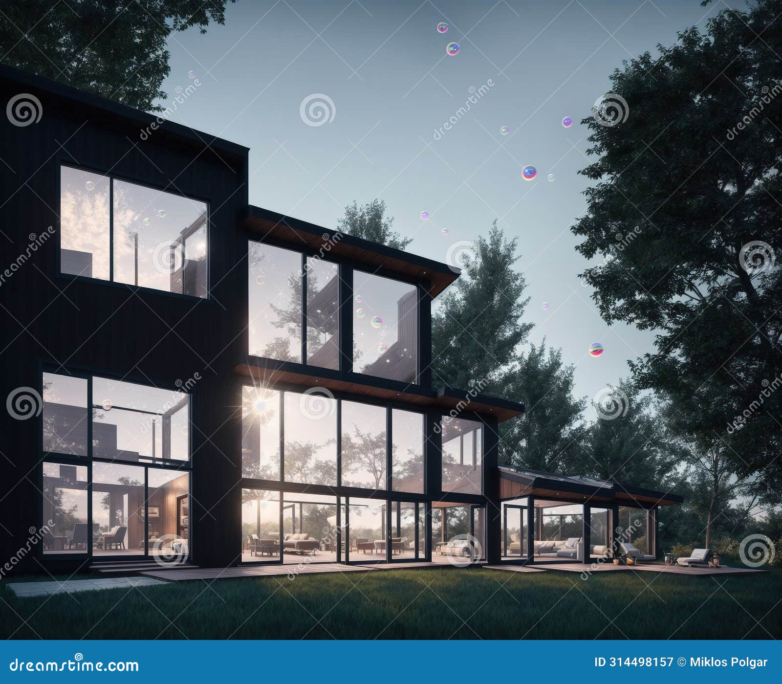 An Image of a Modern House with Large Windows and a Spacious Backyard ...