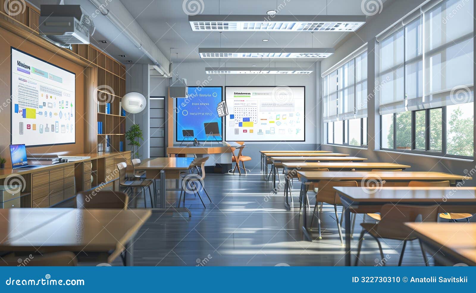 An Image of a Modern and Inviting Classroom Designed for Interactive ...