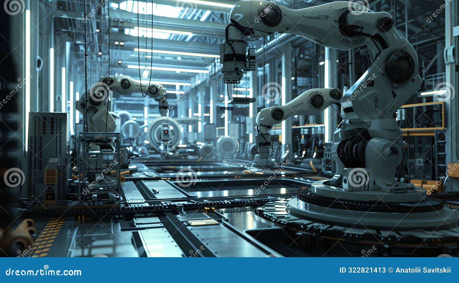 An Image of a Modern Manufacturing Plant with Robotic Arms, Automated ...
