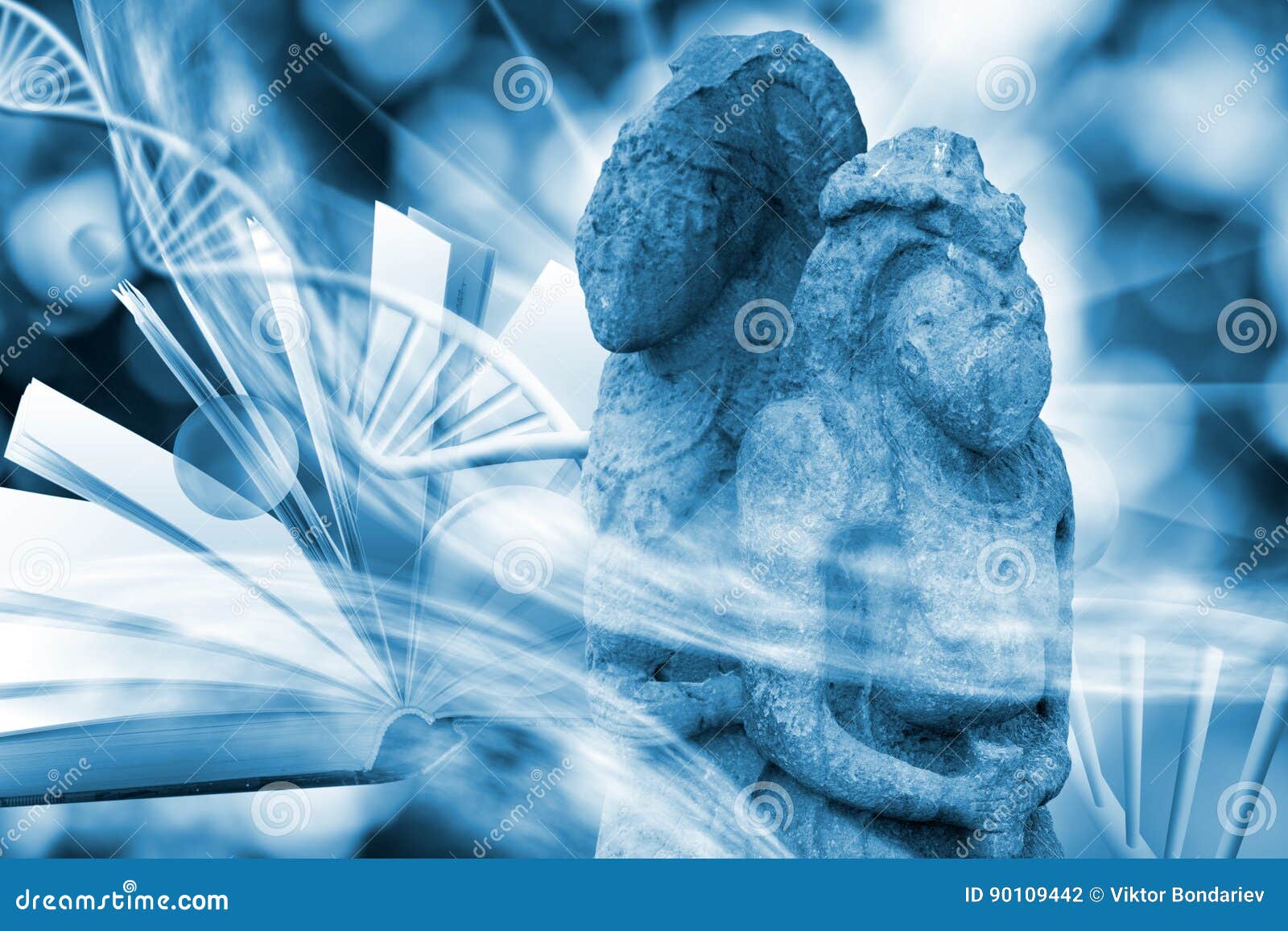Image of Molecular Structure, DNA Chains and Ancient Stone Sculptures ...