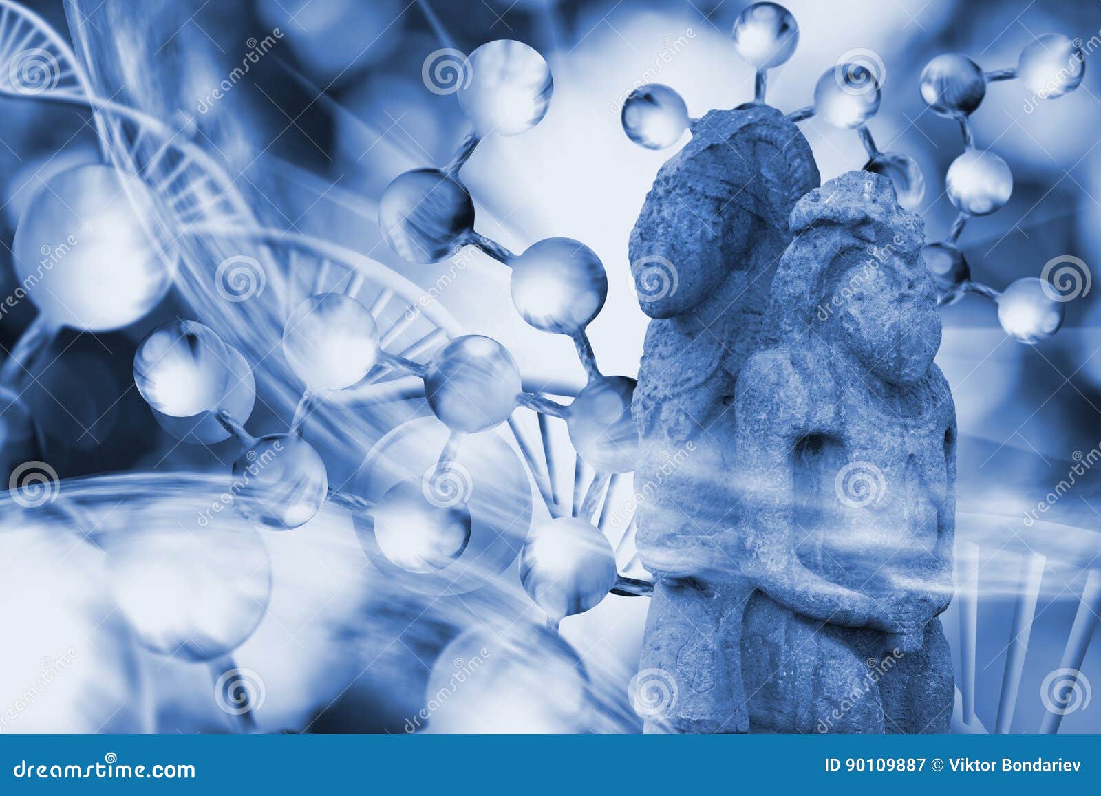 Image of Molecular Structure, DNA Chains and Ancient Stone Sculptures ...