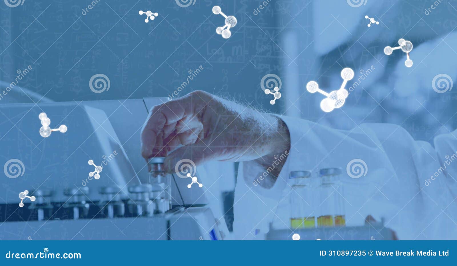 Image of Molecules and Mathematical Equations Over Caucasian Scientist ...