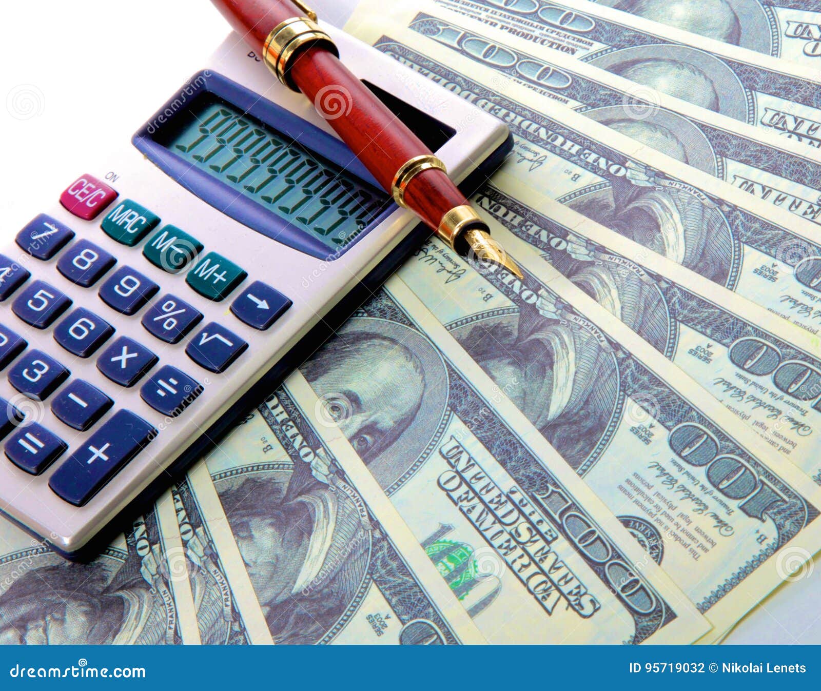 Image the Money with Calculator and Financial Tables with Numbers Stock ...