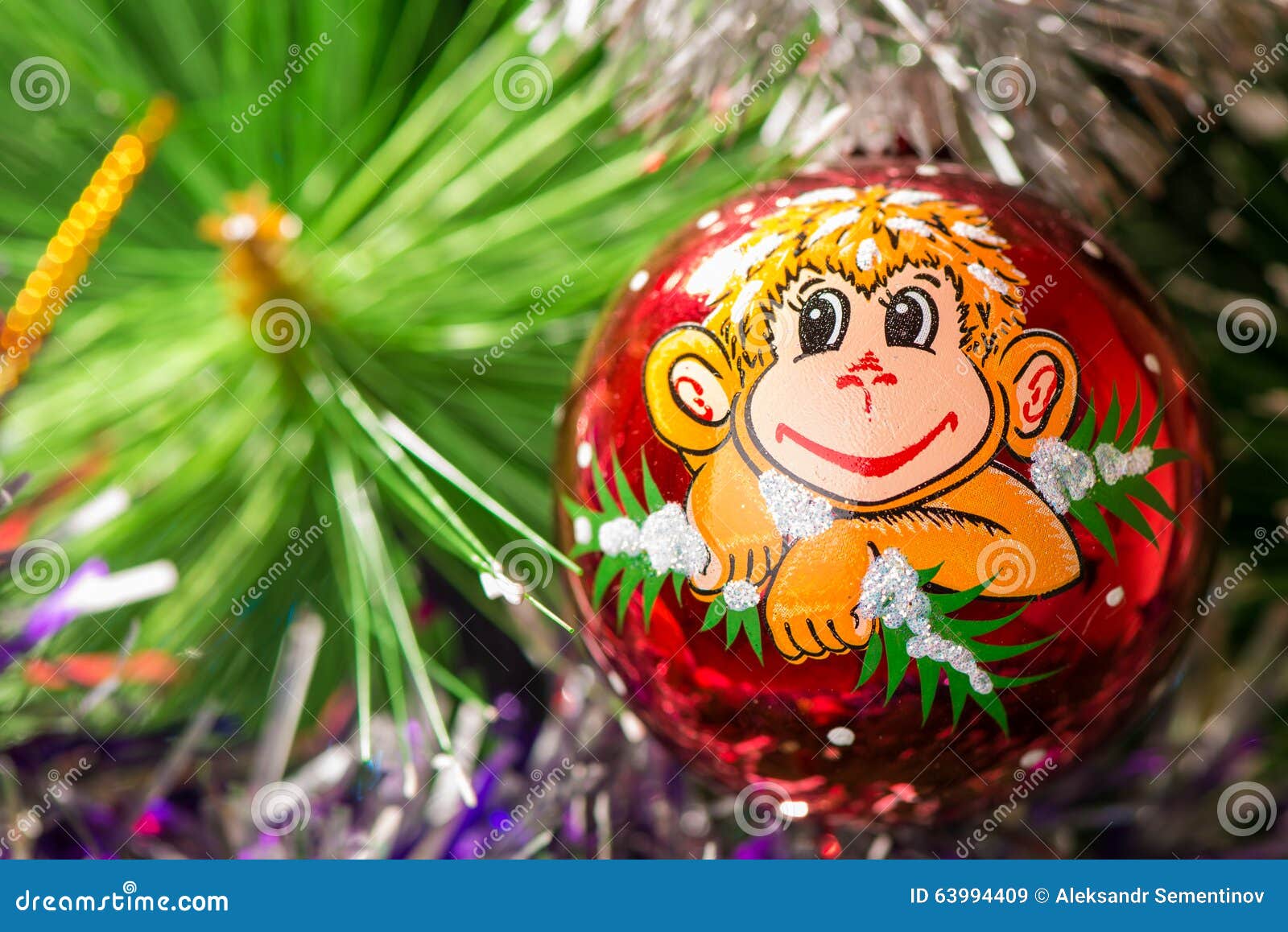 The Image of a Monkey on a Branch of Spruce Stock Image - Image of ...