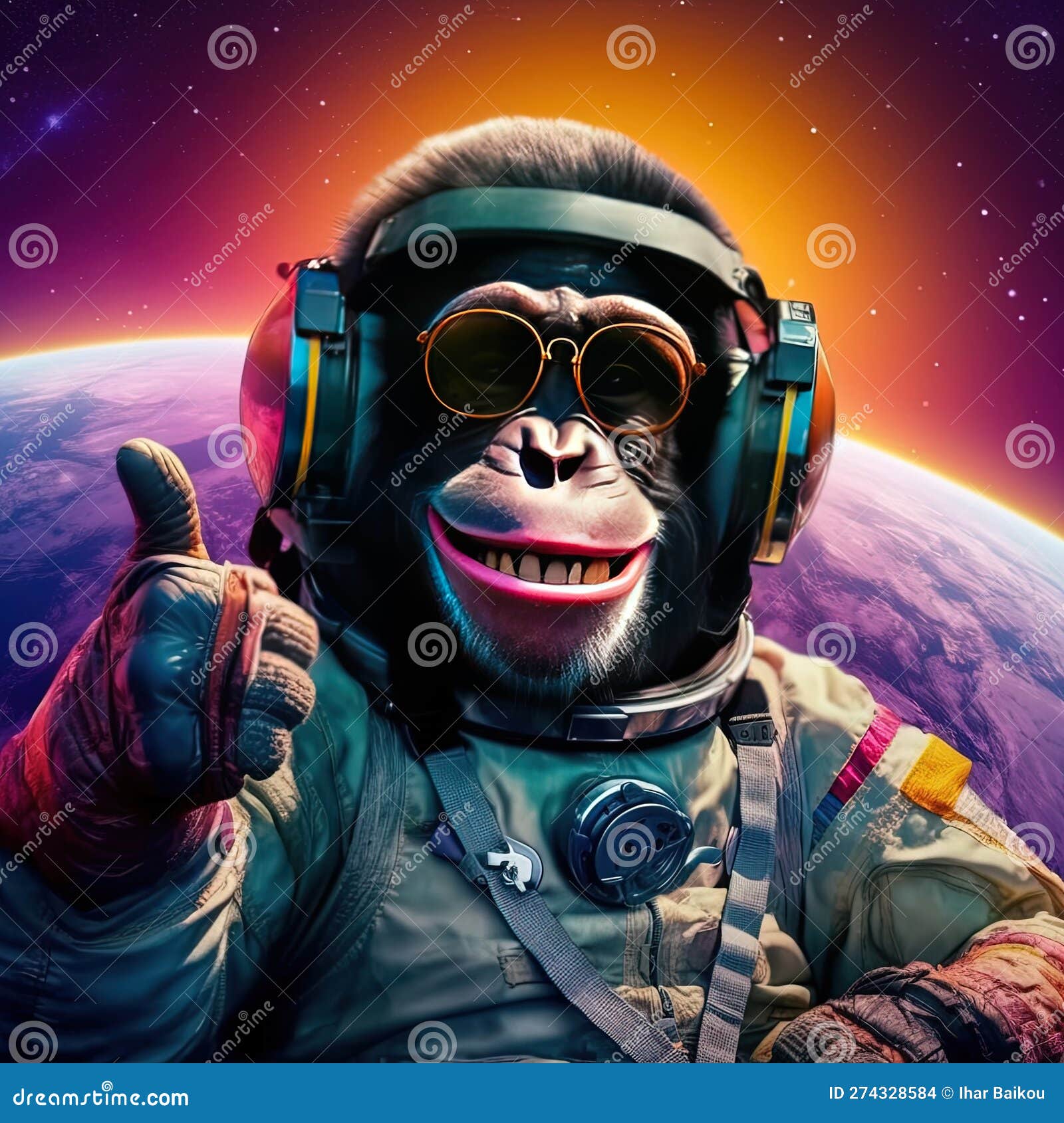 Monkey in Space. Thumbs Up stock illustration. Illustration of ...