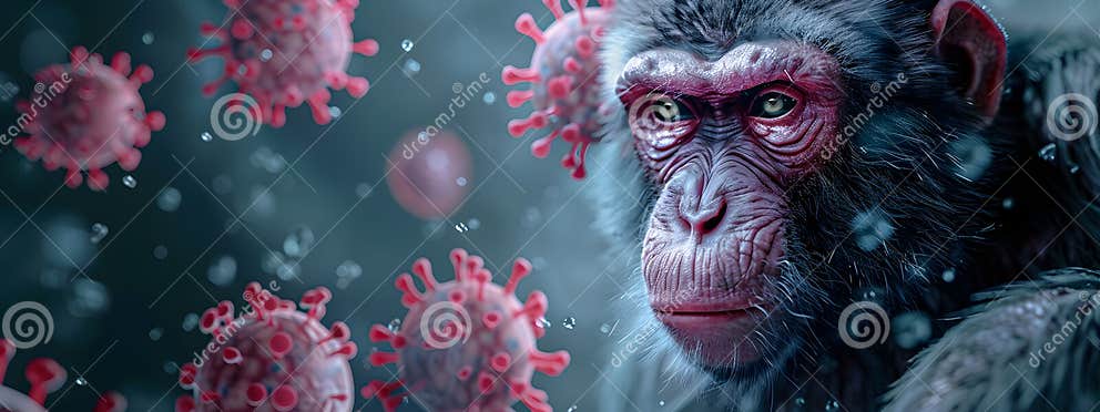 Image of Monkey Surrounded by Monkeypox Virus. Concept of Infection ...