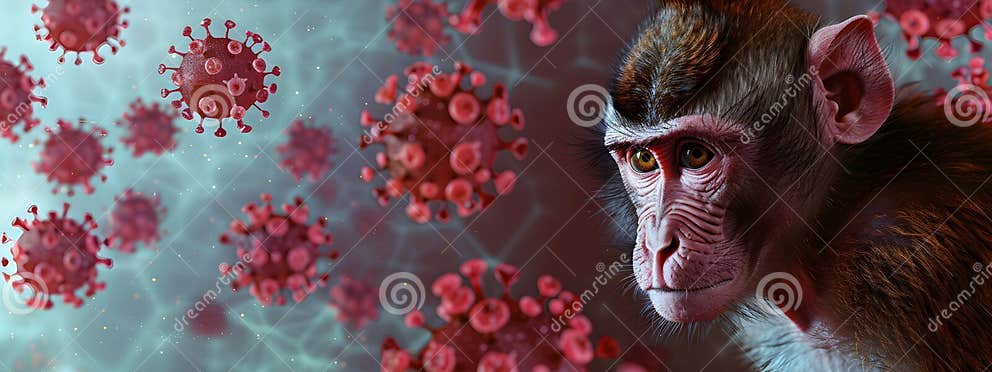 Image of Monkey Surrounded by Monkeypox Virus. Concept of Infection ...