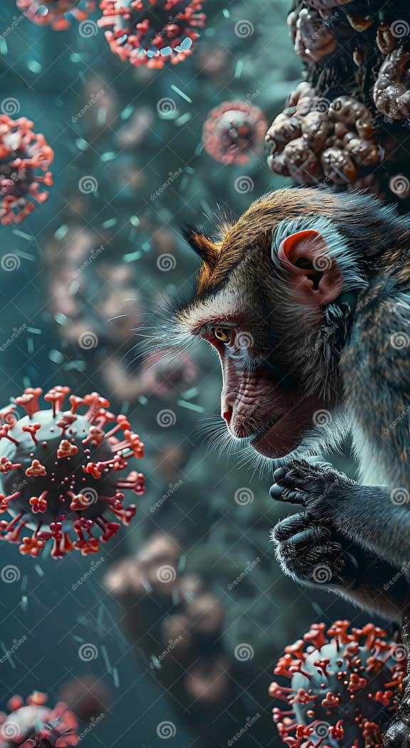 Image of Monkey Surrounded by Monkeypox Virus. Concept of Infection ...