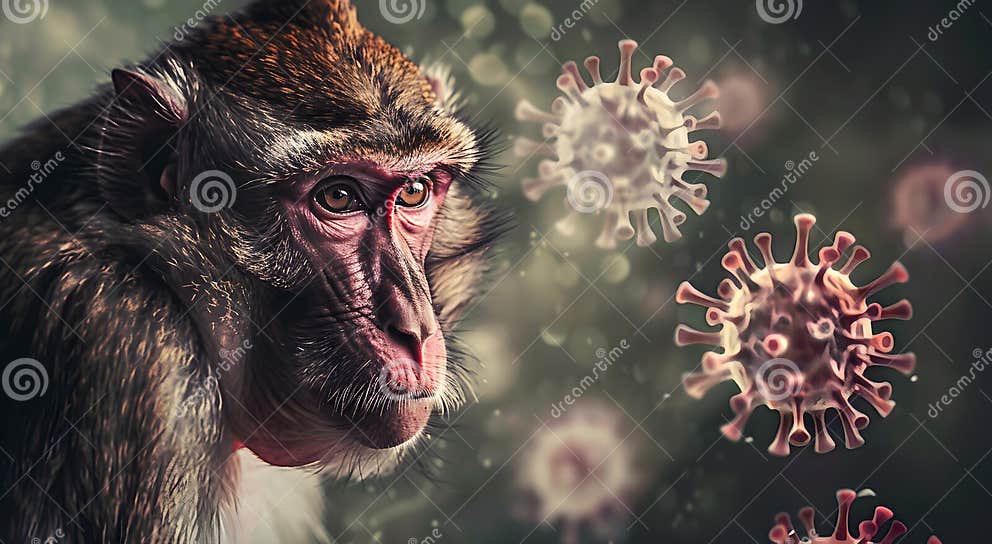 Image of Monkey Surrounded by Monkeypox Virus. Concept of Infection ...