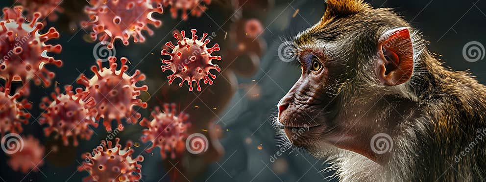 Image of Monkey Surrounded by Monkeypox Virus. Concept of Infection ...