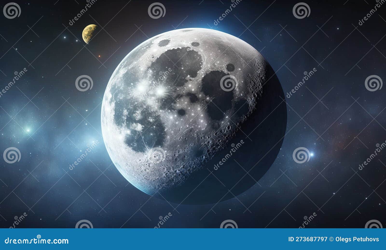 An Image of the Moon in the Sky with Stars Around it Stock Illustration ...