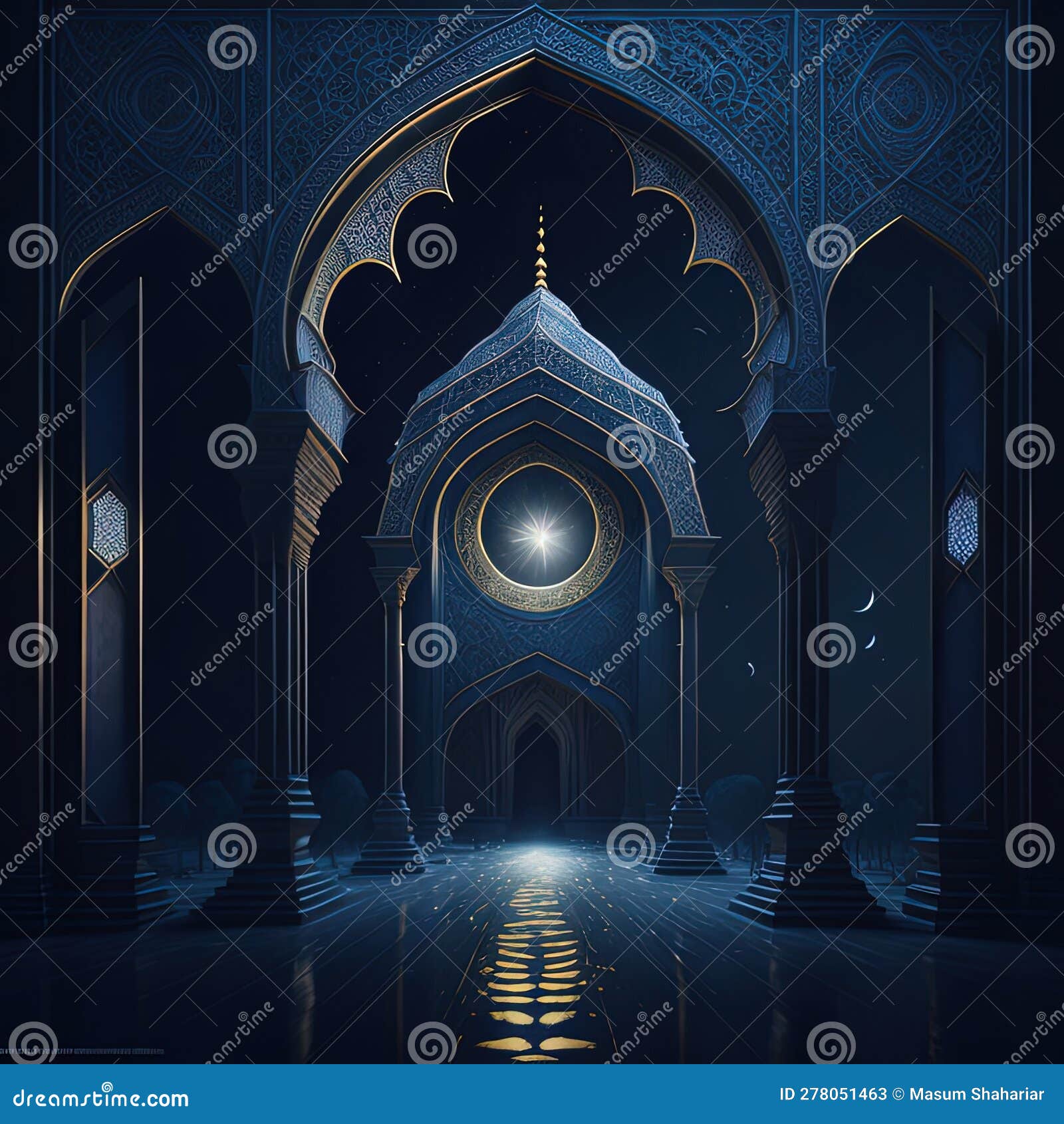 An Image of a Mosque in Dark Blue Background Stock Illustration ...