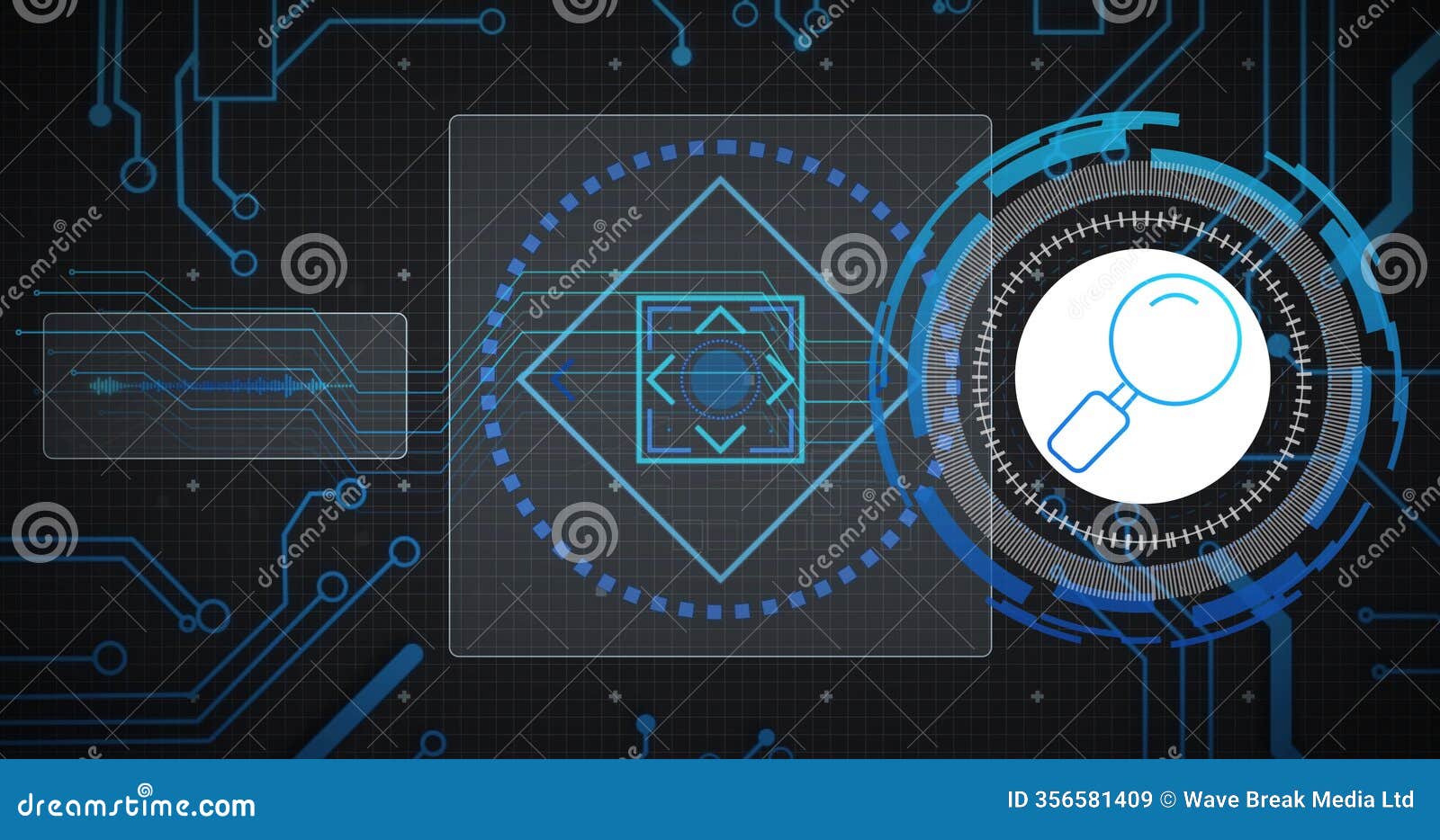 Image of Motherboard Network, Search Icon and Circular Scanners ...