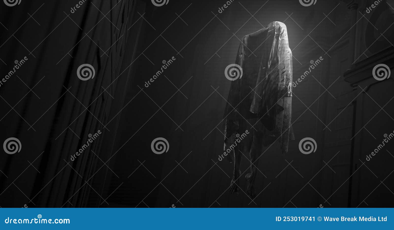 Image of Moving Ghost and Buildings on Black Background Stock ...