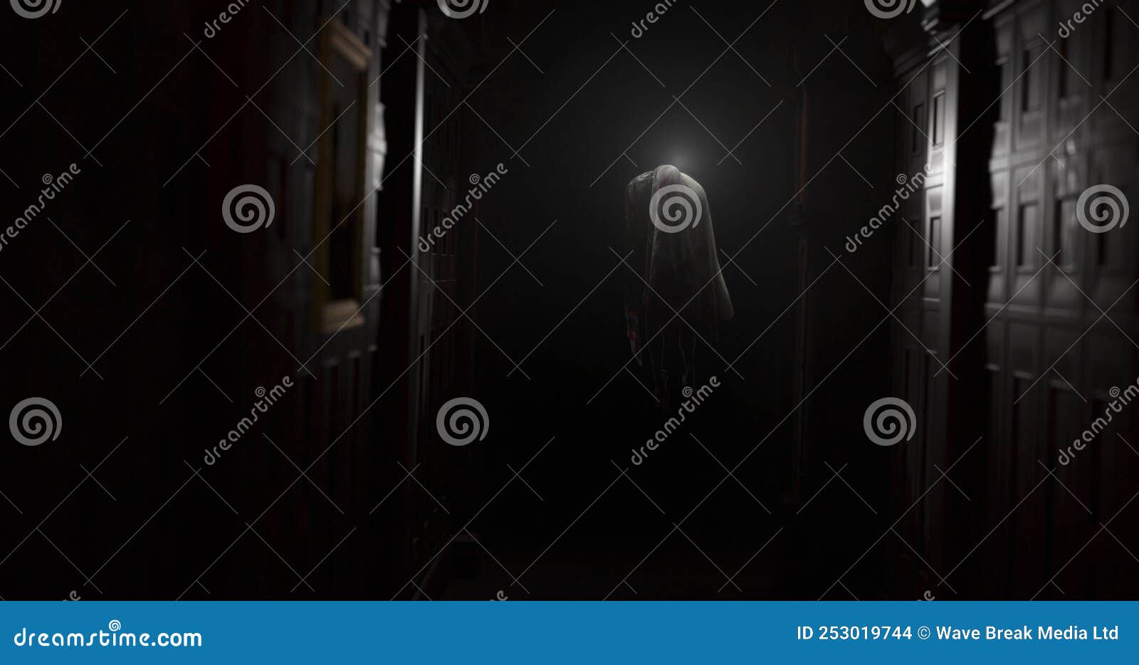 Image of Moving Ghost and Buildings on Black Background Stock ...