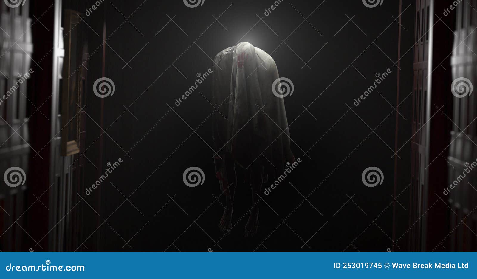 Image of Moving Ghost and Buildings on Black Background Stock Image ...