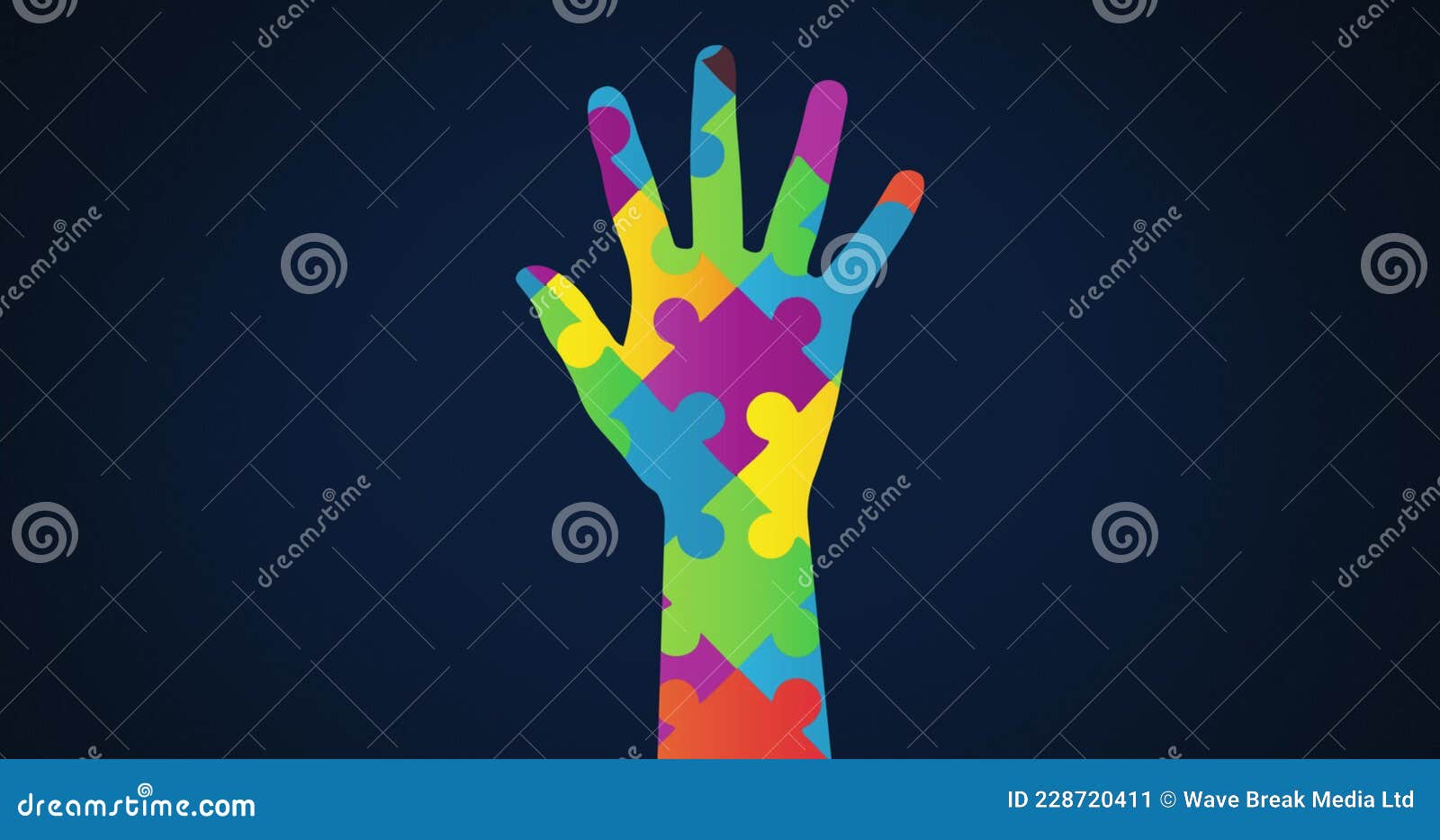 Image of Multi Coloured Puzzle Elements Forming Hand, Symbol of Autism ...