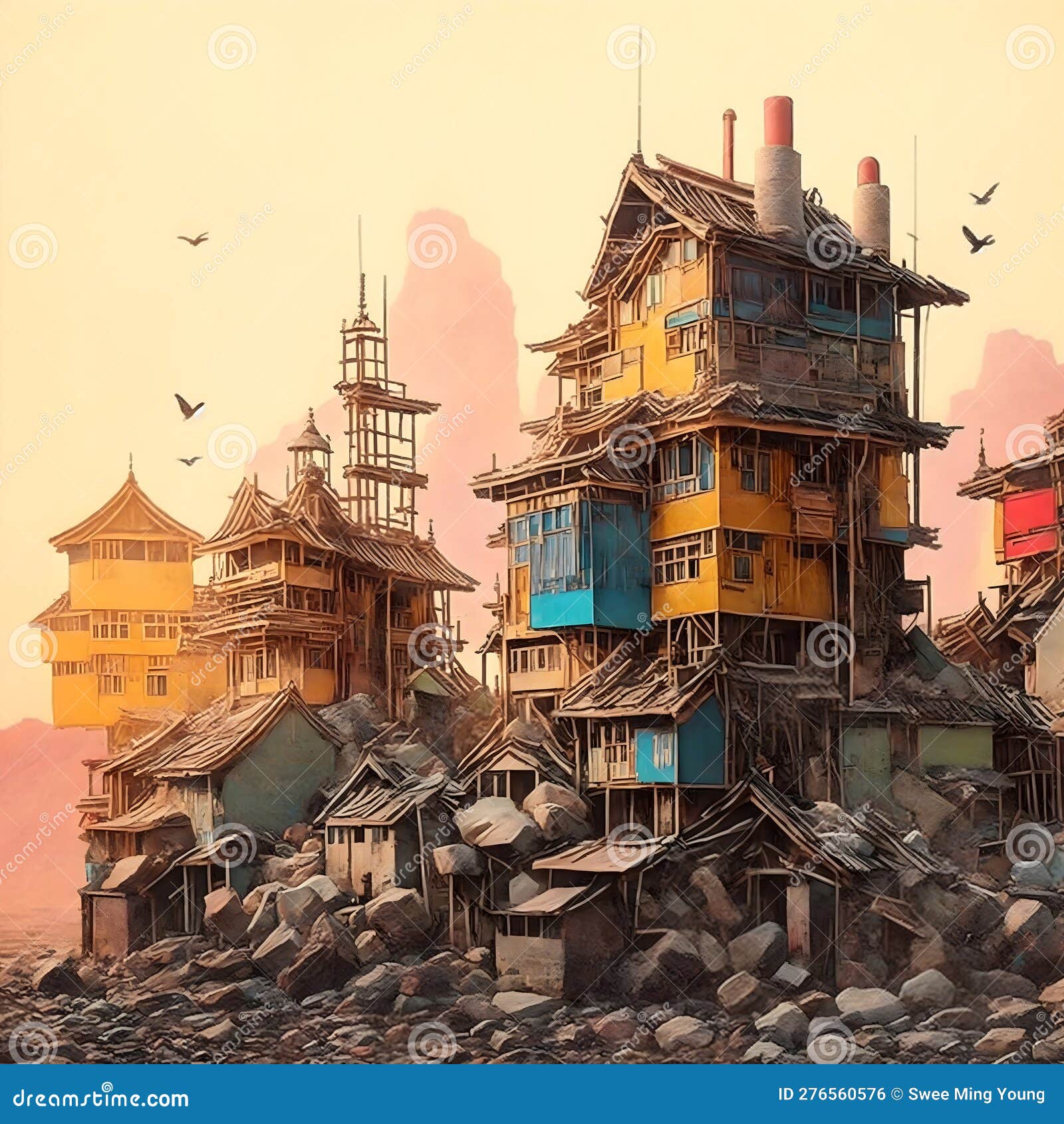 Image of the Multicolored Gigantic Scale Buildings Pile and Stack Up ...