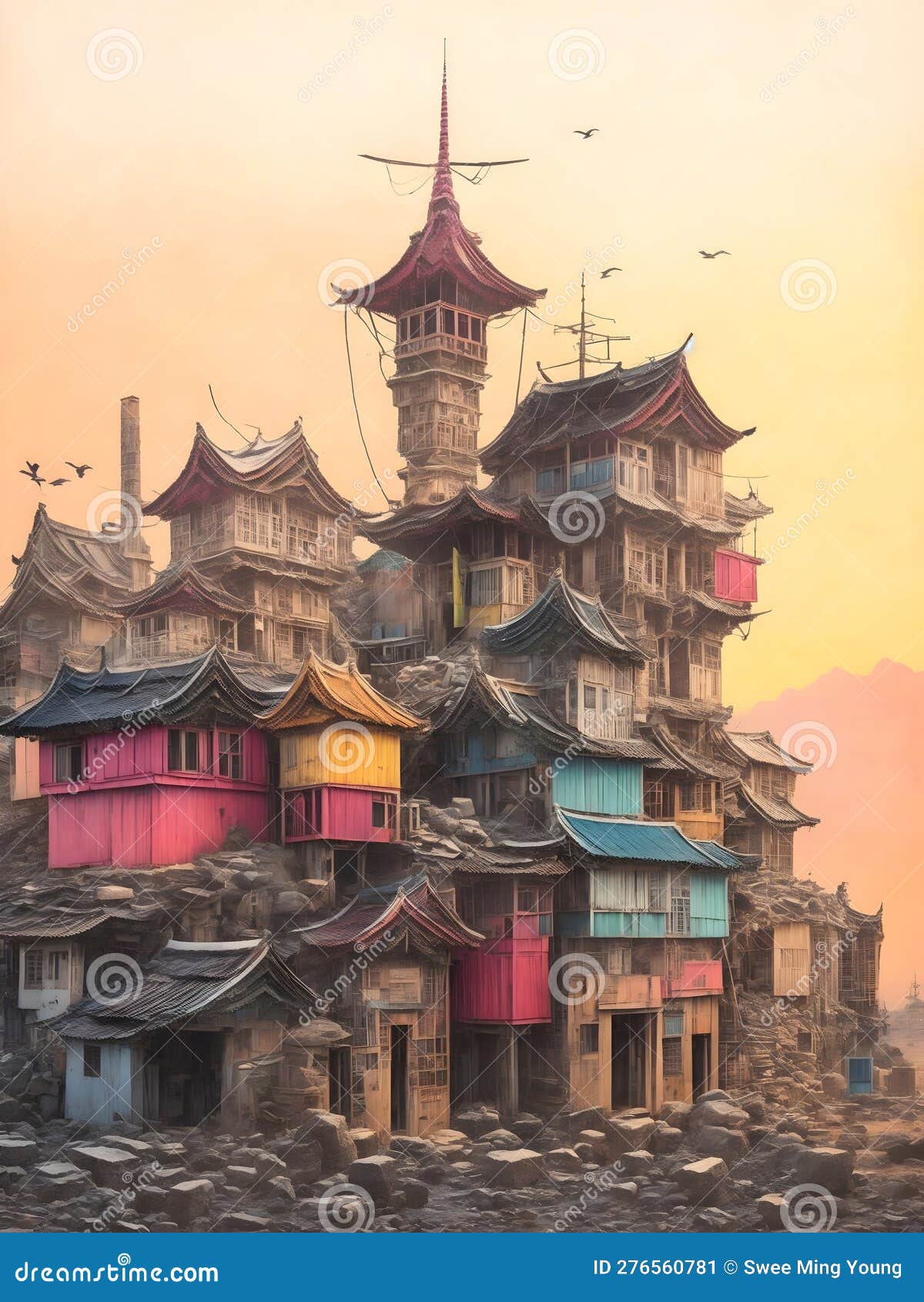 Image of the Multicolored Gigantic Scale Buildings Pile and Stack Up ...