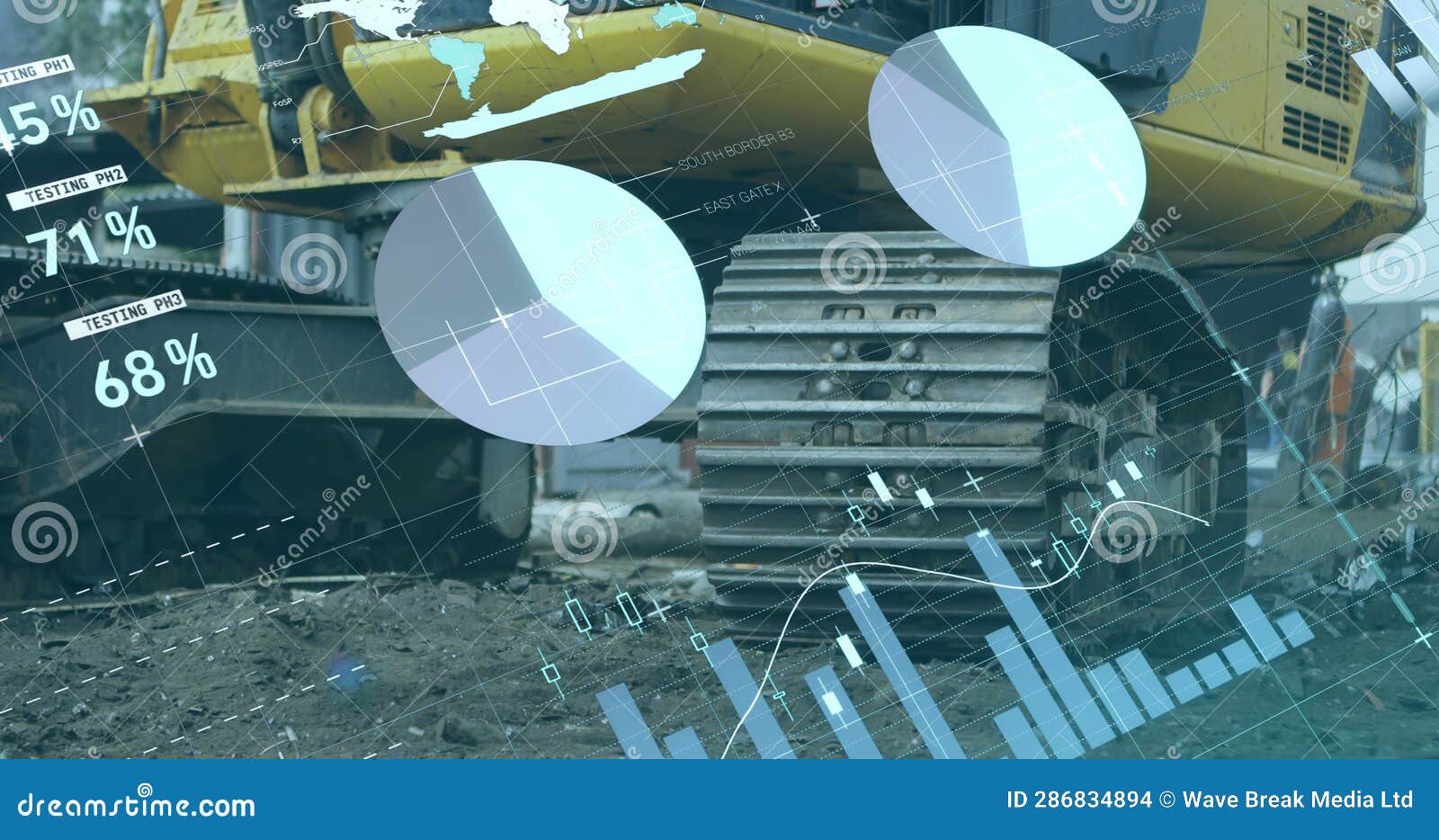 Image of Multicolored Infographic Interface Over Piled Up Metal Scrap ...