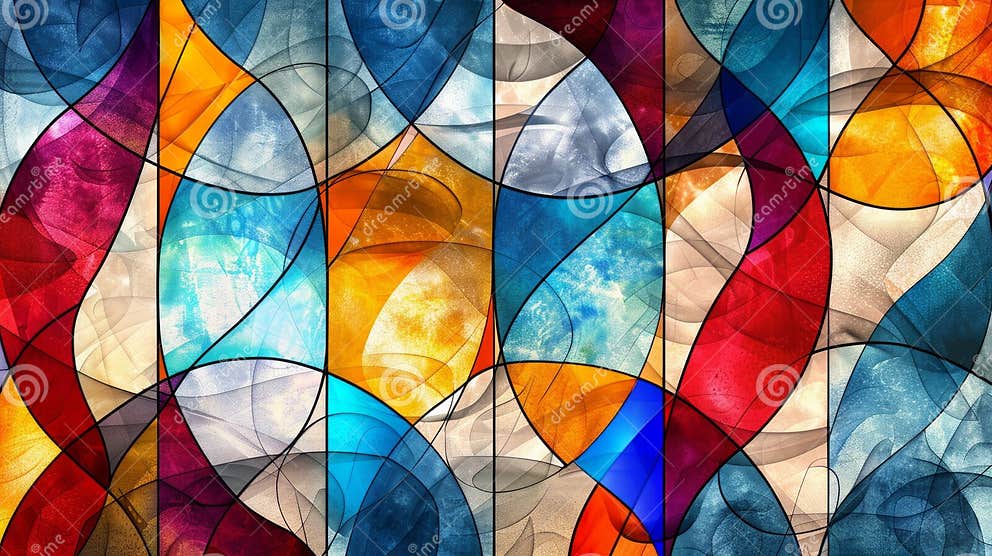 Image of a Multicolored Stained Glass Window with Irregular Random ...