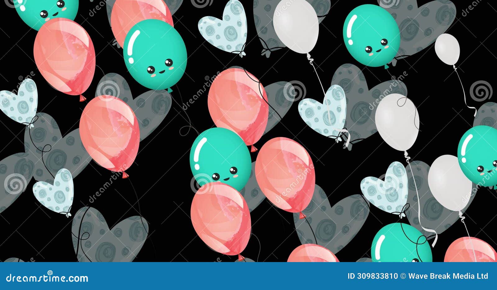 Image of Multiple Blue and Pink Balloons on Black Background Stock ...