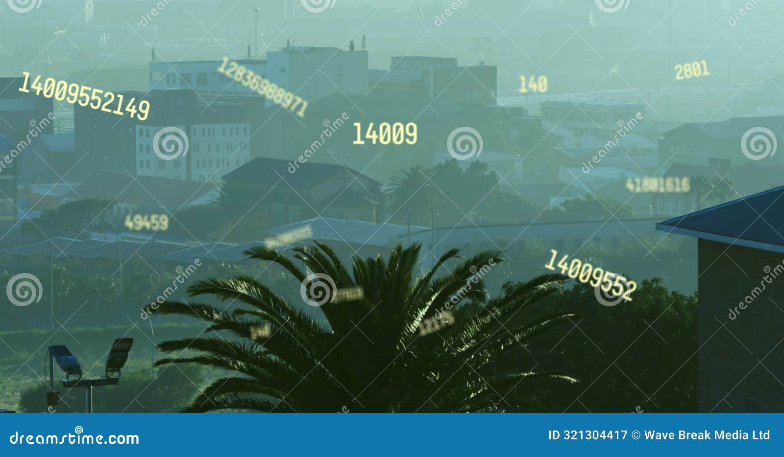 Image of Multiple Changing Numbers Against Aerial View of Cityscape ...