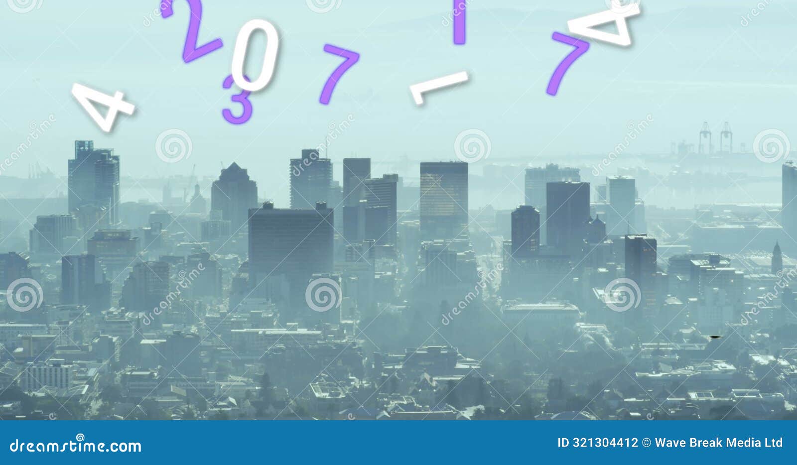 Image of Multiple Changing Numbers Floating Against Aerial View of ...