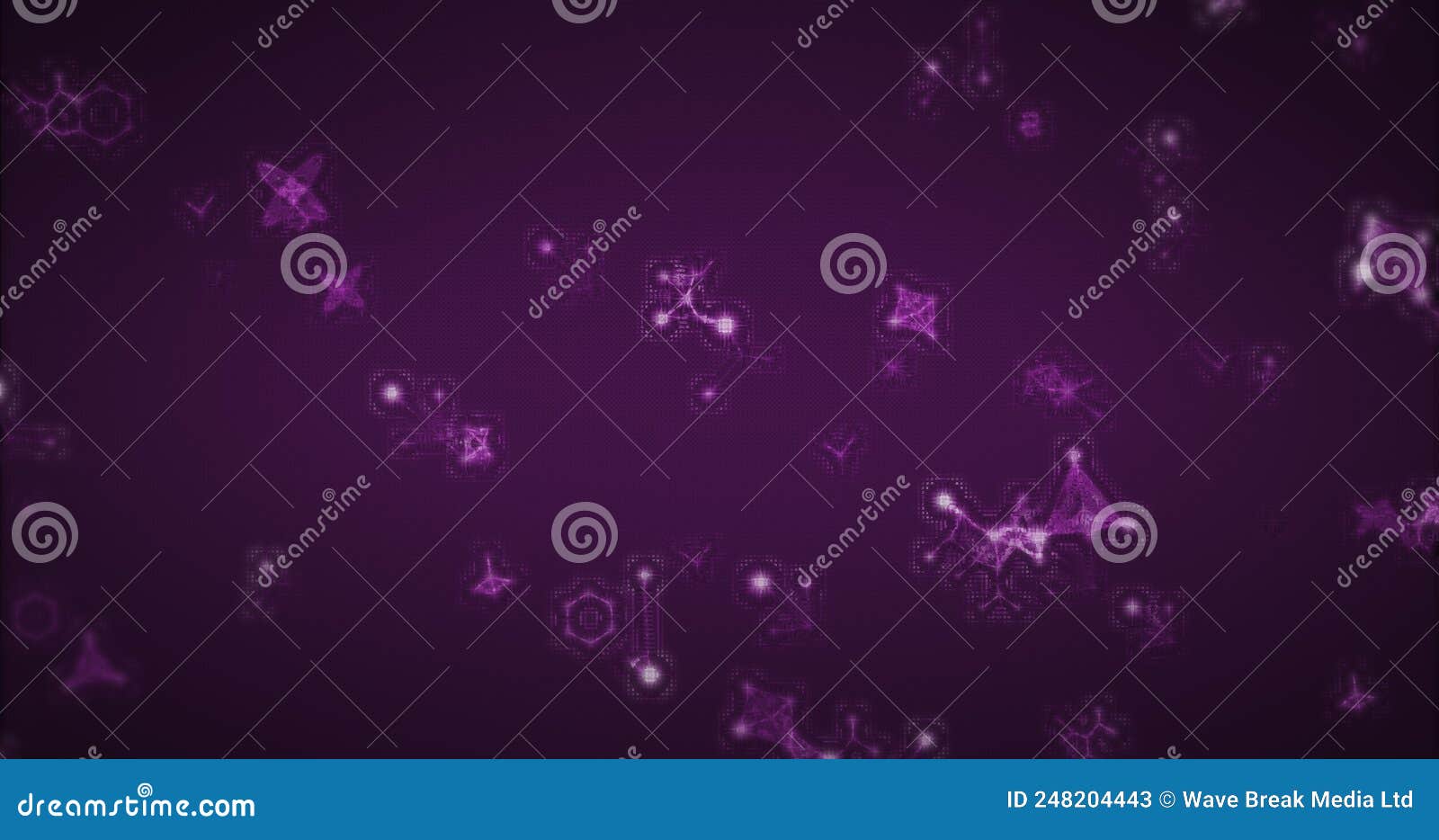 Image of Multiple 3d Purple Glowing Molecules Moving and Spinning in ...