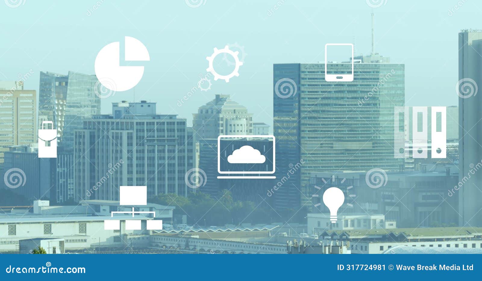 Image of Multiple Digital Icons Floating Against Aerial View of ...