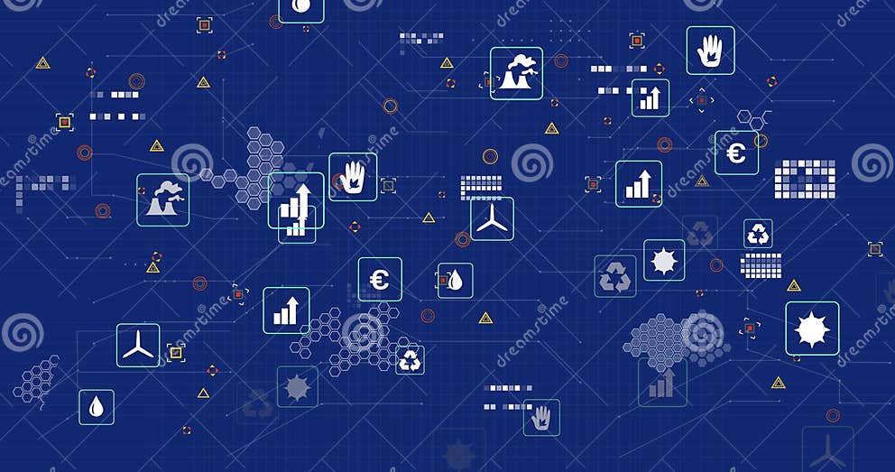 Image of Multiple Digital Icons and Microprocessor Connections Against ...