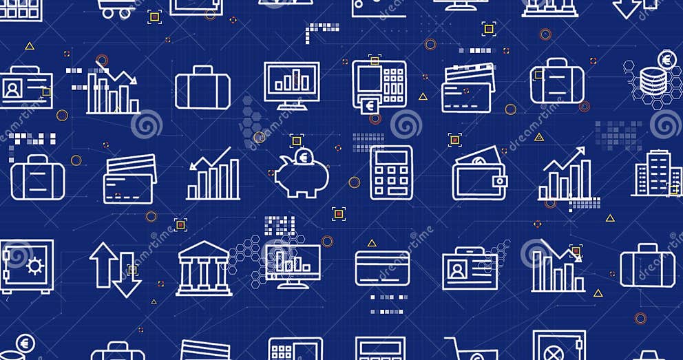 Image of Multiple Digital Icons and Microprocessor Connections Against ...