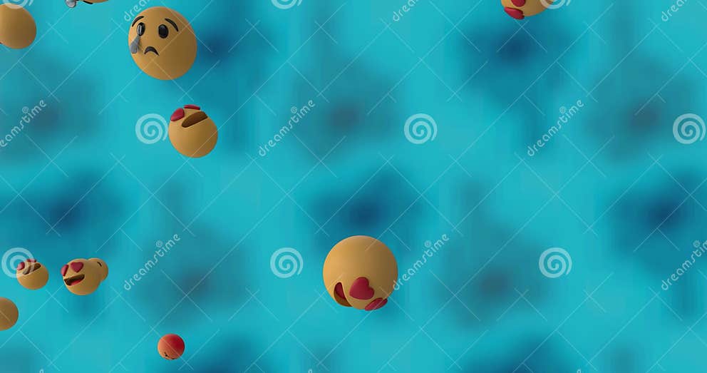 Image of Multiple Falling Emojis on Blue Background Stock Illustration - Illustration of ...