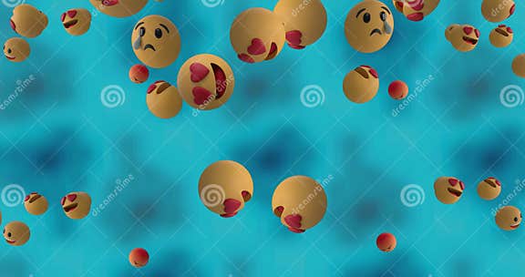 Image of Multiple Falling Emojis on Blue Background Stock Illustration ...