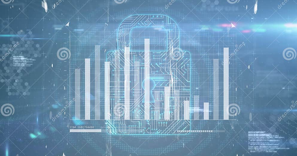 Image of Multiple Folder Icons Over Statistical Data Processing and Security Padlock Icon Stock ...