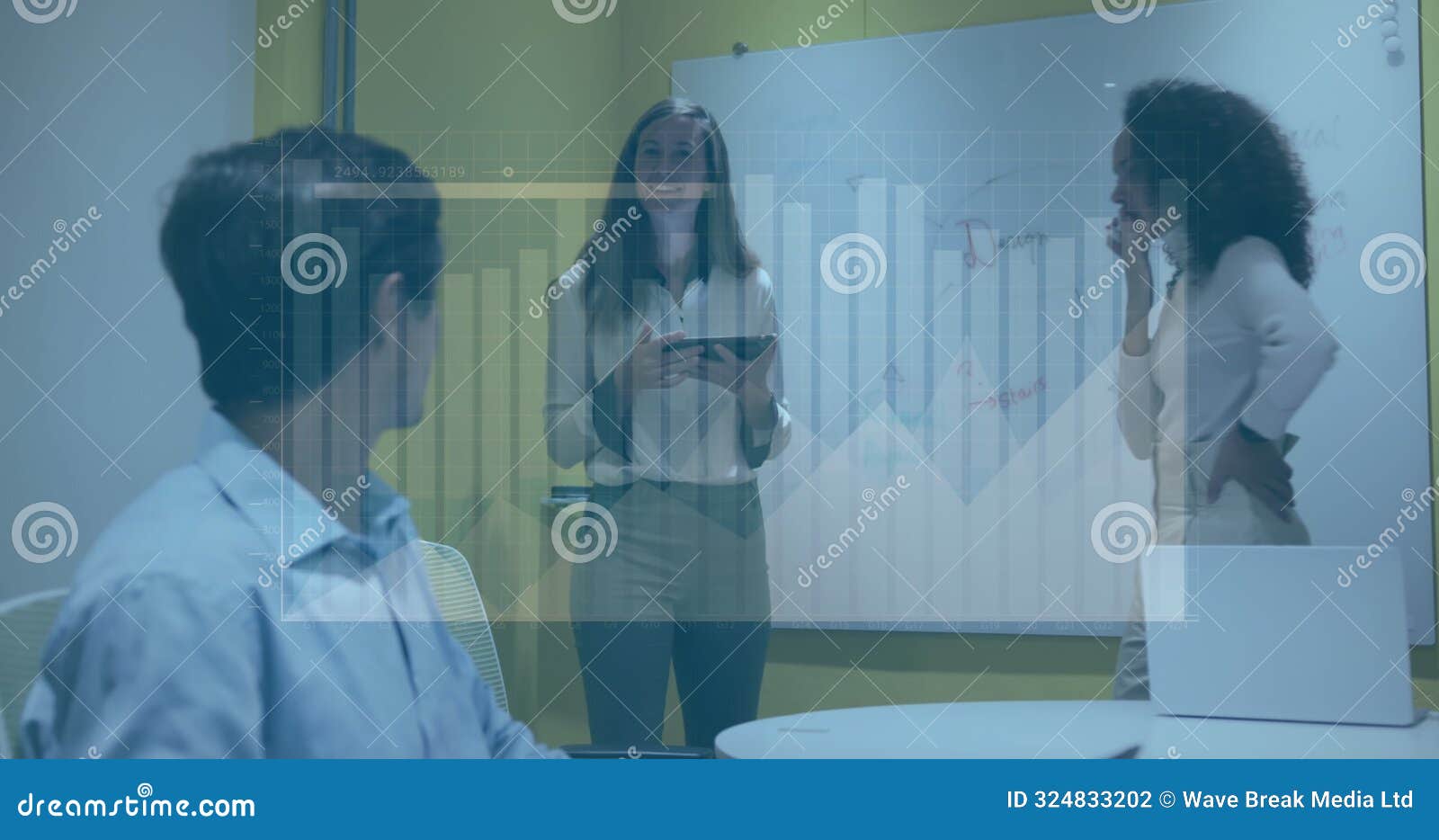 Image of Multiple Graphs, Loading Bar, Diverse Man Working on Laptop ...