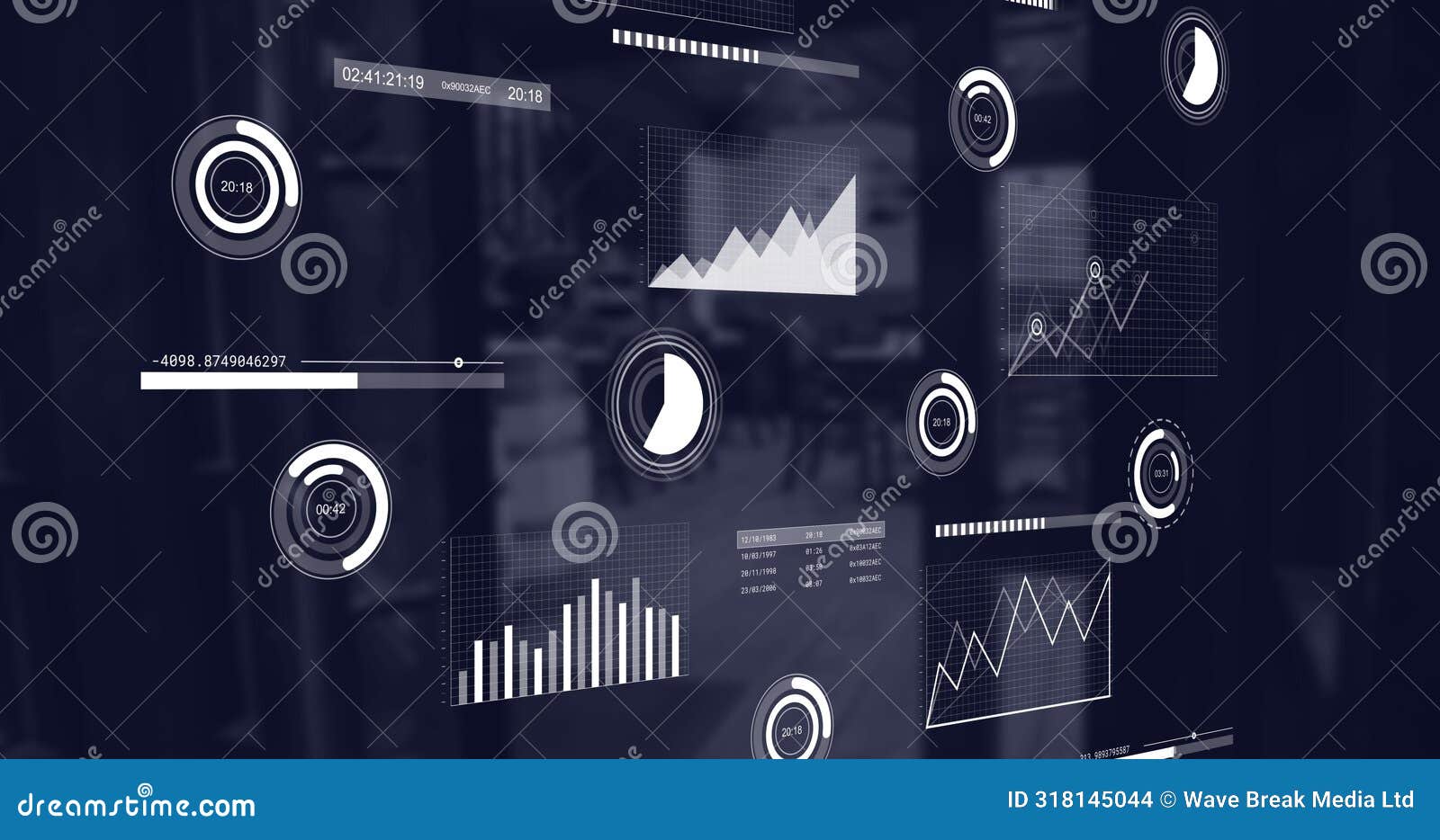 Image of Multiple Graphs Moving Over Entrance of Empty Coffee Shop ...