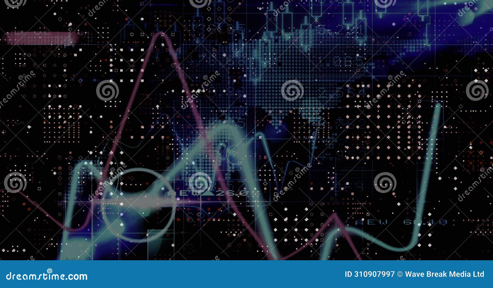 Image of Multiple Graphs Over Dots Forming Abstract Pattern, Numbers and Map Stock Illustration ...