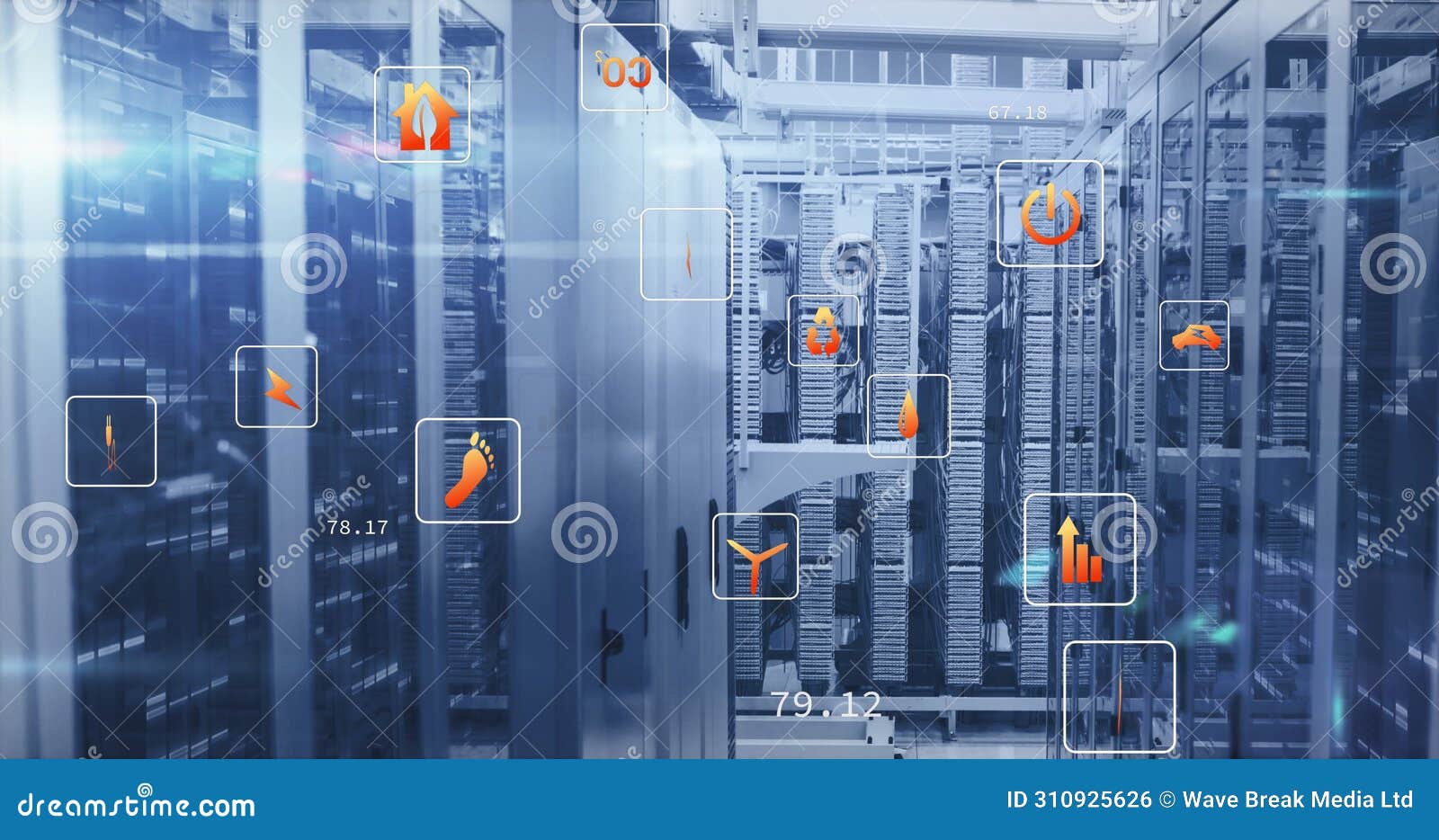Image of Multiple Icons and Lens Flares Over Bars on Data Server ...