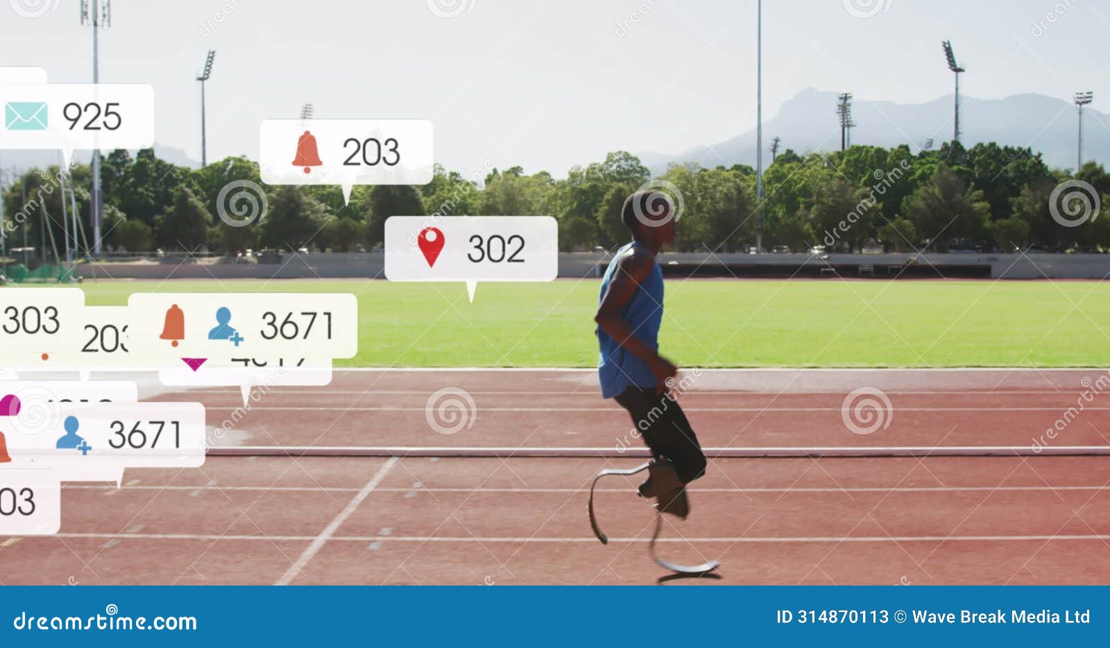 Image of Multiple Notification Bars, African American Athlete Running ...