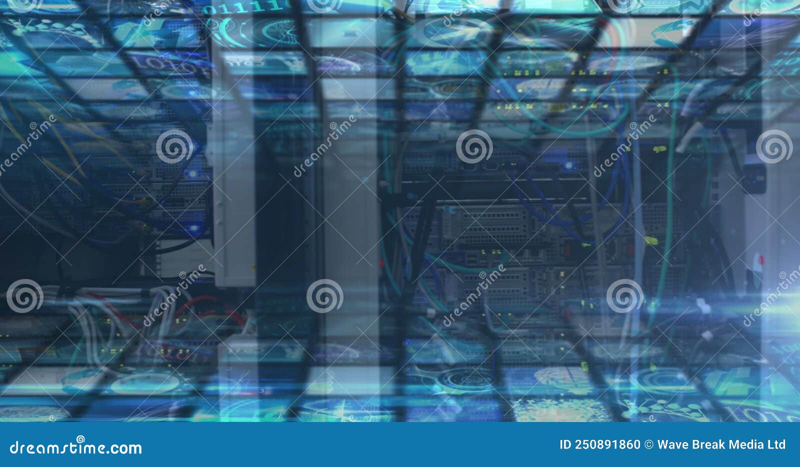 Image of Multiple Screens Over an Empty Server Room Stock Photo - Image ...