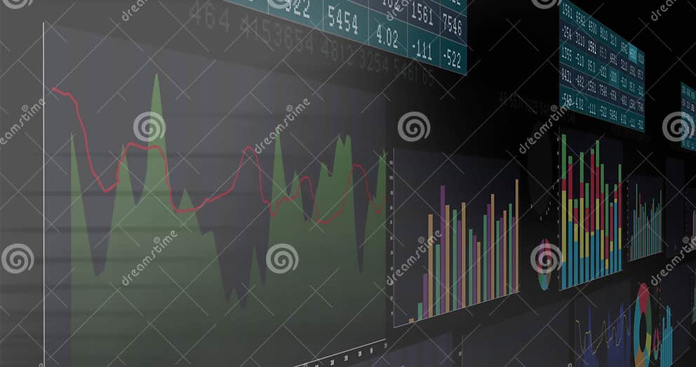 Image of Multiple Screens with Statistical Data Processing Against Grey Background Stock Image ...